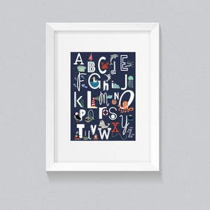 Nautical Ocean Beach Alphabet Poster Playroom Nursery Navy Cream ...