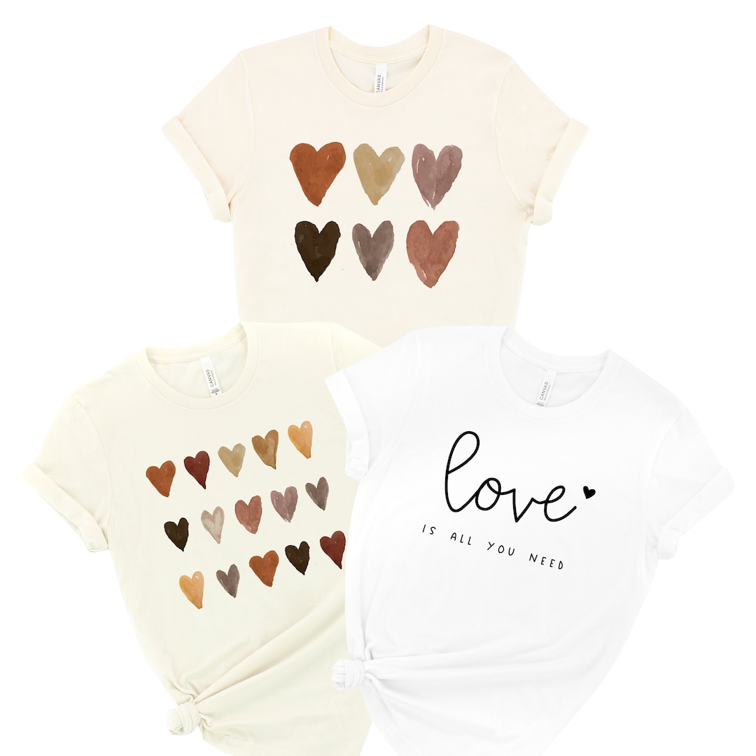 Artsy Melanin Skin Tone Kindness Watercolor Hearts Soft Graphic Tees ...