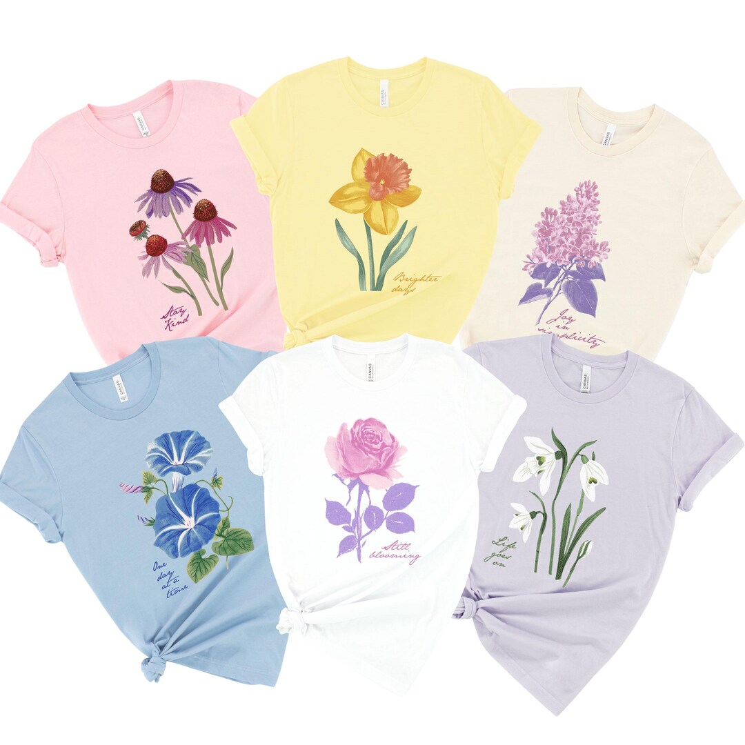 Halftone Pastel Spring Flowers With Sayings T-shirt - Etsy