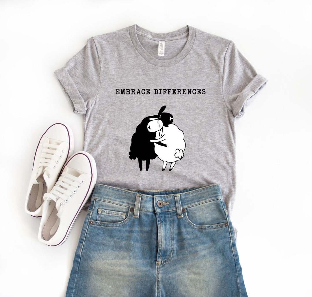 Embrace Difference White and Black Sheep Hugging Ultra Soft Graphic Tee ...