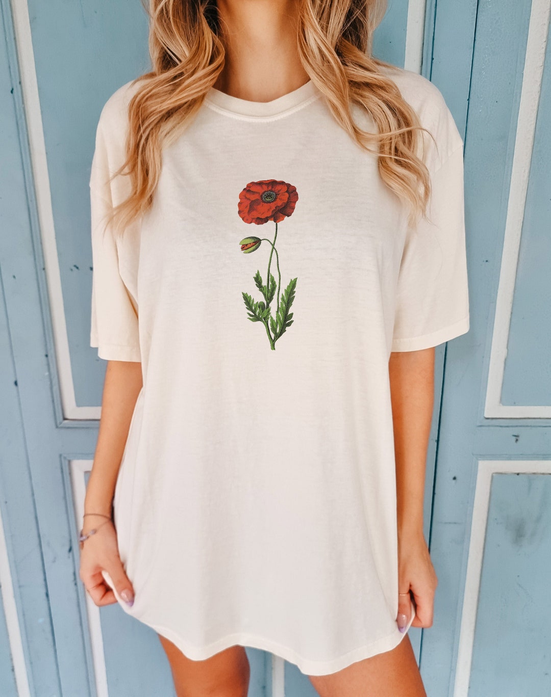 Vintage Floral Botanical Red Poppy Super Comfort Heavyweight Premium ...