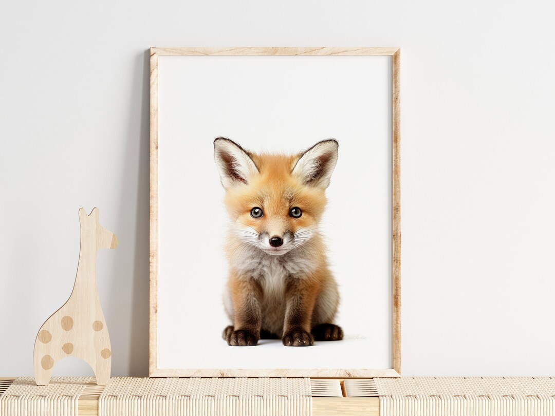 Baby Fox Kit Sitting Woodland Nursery Animal Print Large Wall Art ...