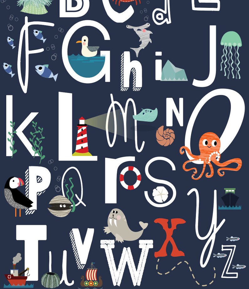 Nautical Ocean Beach Alphabet Poster Playroom Nursery Navy | Etsy