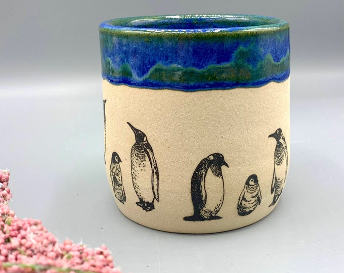 Handmade Ceramic Planter Pot With Penguins, Wheel Thrown and Crafted ...