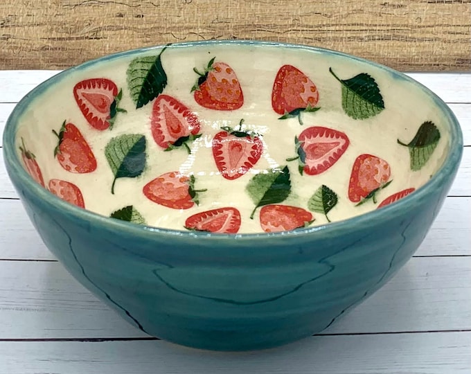 Pottery Bowl Strawberries Design, Handmade Strawberries Pottery Bowl ...