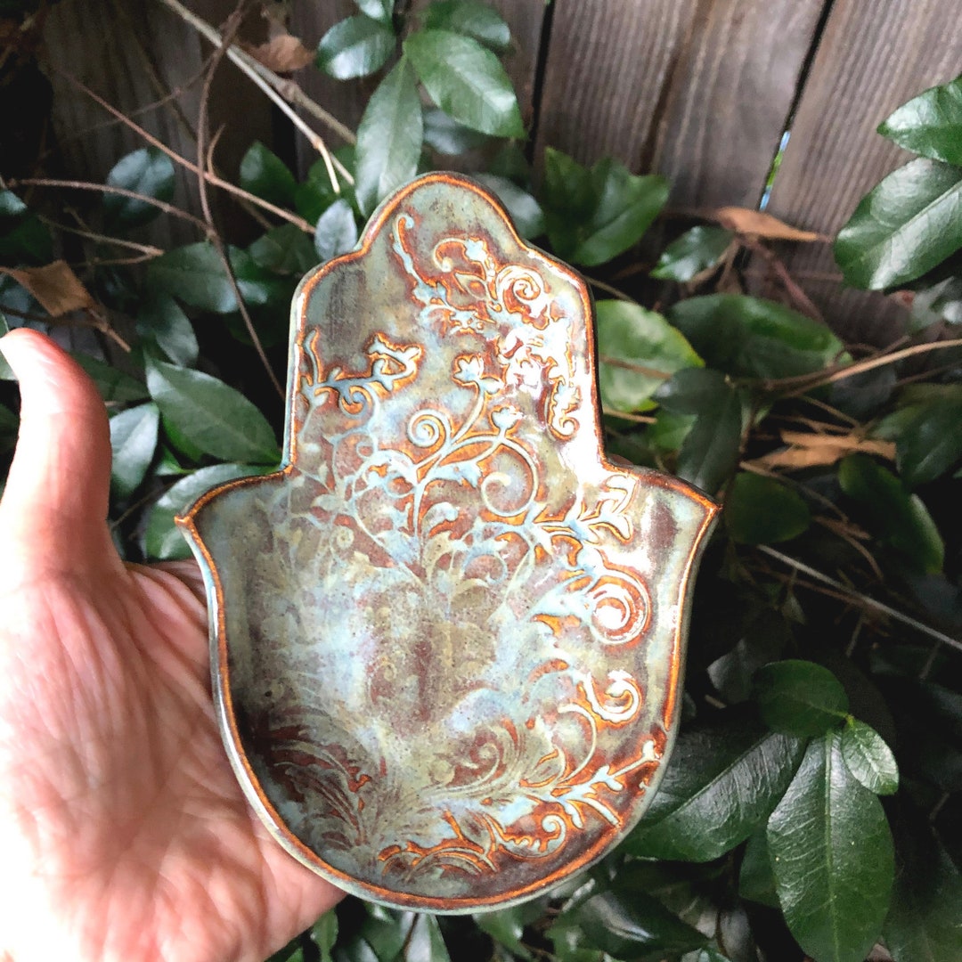 Handmade Ceramic Hamsa Ring Dish, Pottery Hamsa Jewelry Dish, Hamsa ...