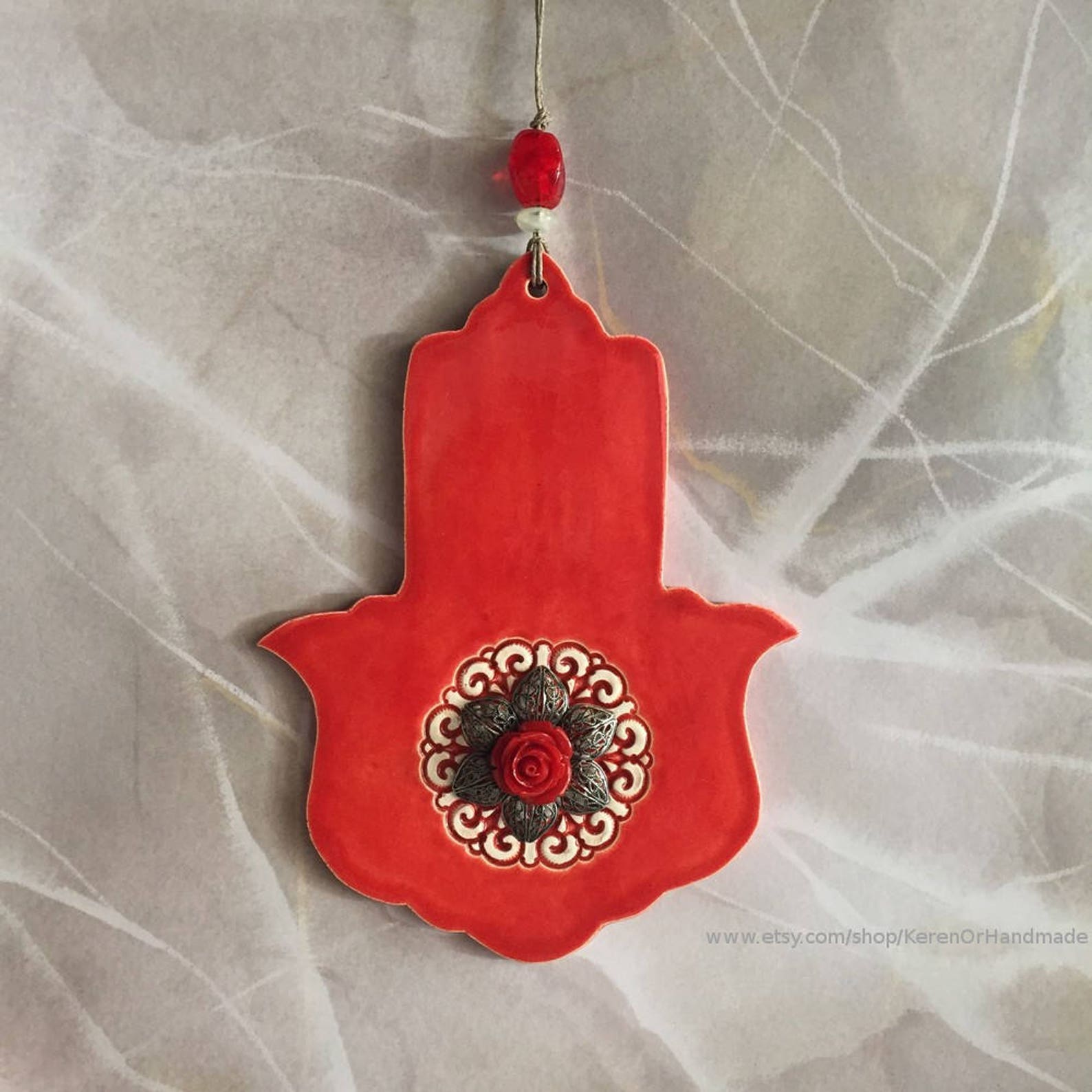 Hamsa, Ceramic Hamsa, Red Ceramic Hamsa Wall Hanging, Hamsa Hand Wall ...