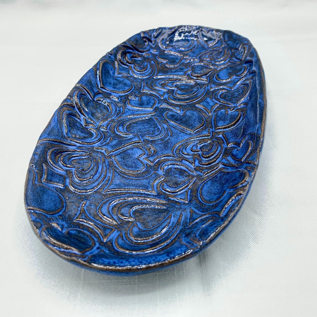 Handcrafted Oval Platter in Deep Blue Glaze, Adorned With an Assortment ...