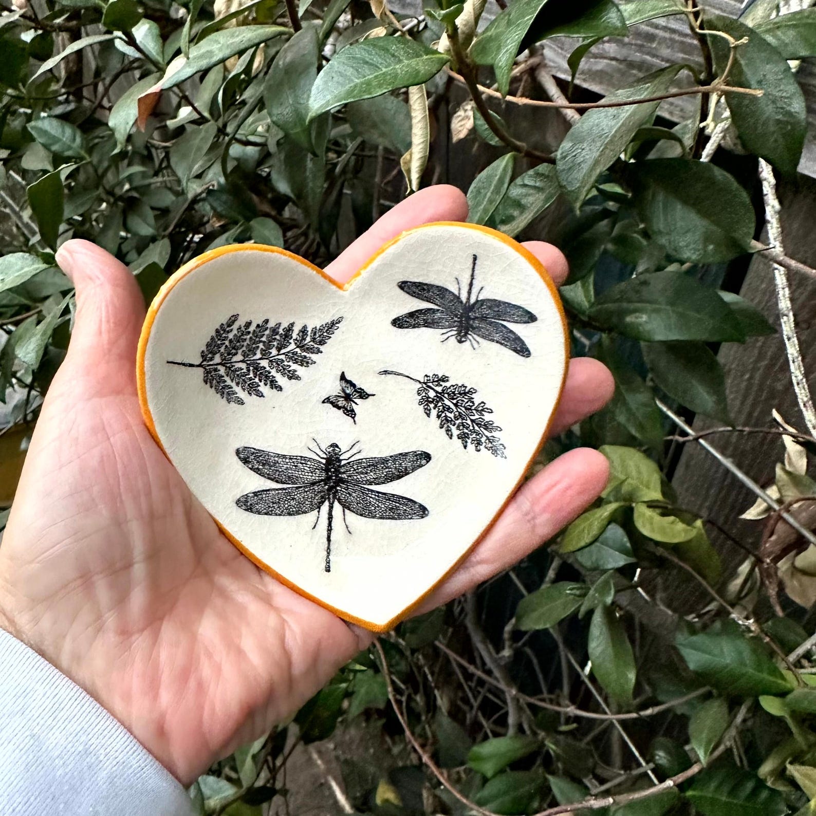 Heart Dish, Handcrafted Ceramic Heart-shaped Bowl, Dragonflies and ...