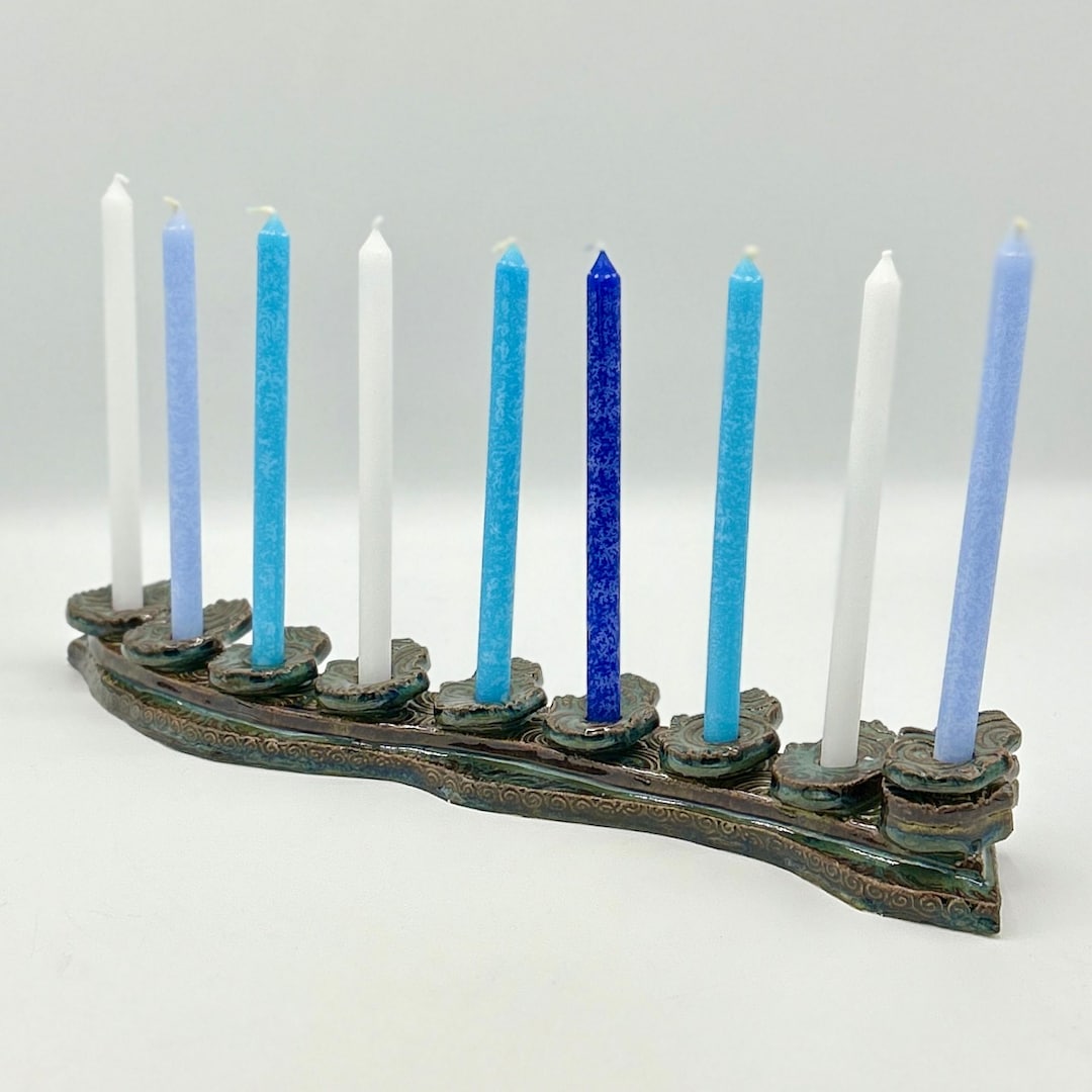 Hamsa Hand Menorah, Handcrafted Ceramic Hamsa Hand Menorah, Chanukah Candlelighting Menorah ...