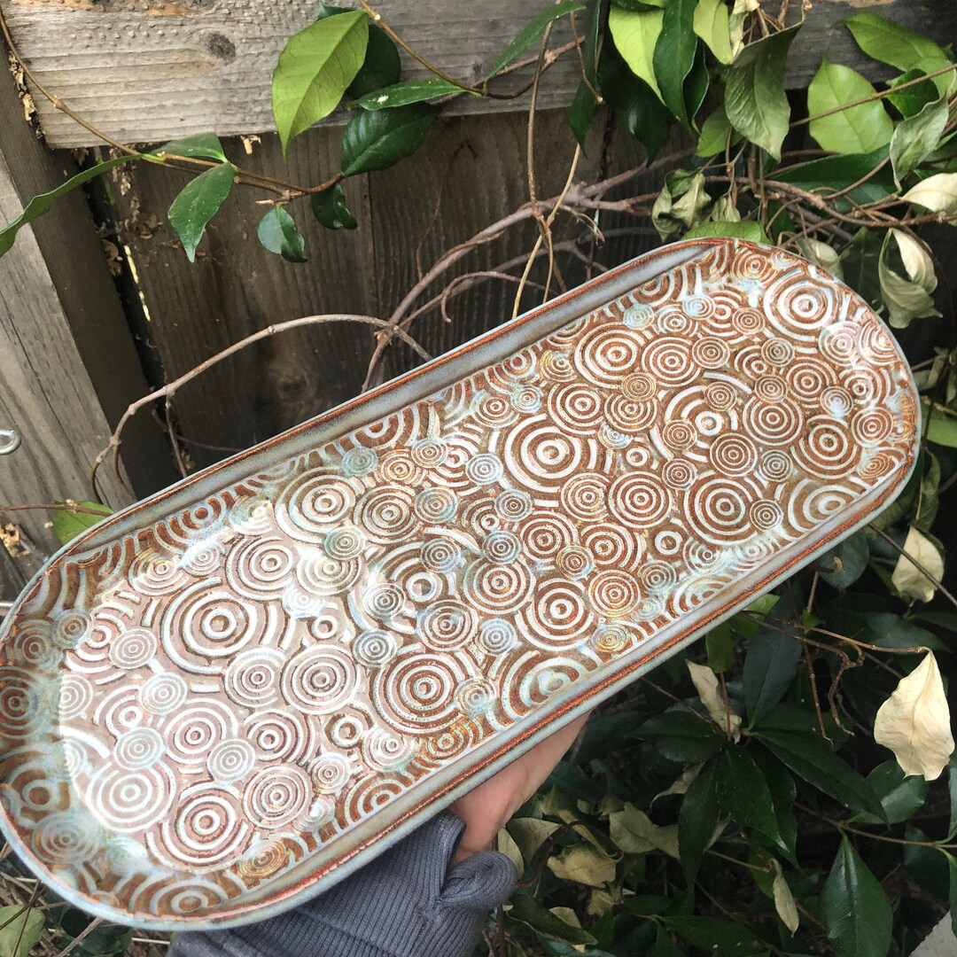 Artisanal Handcrafted Ceramic Platter, Earthy Browns & Greens, Adorned ...