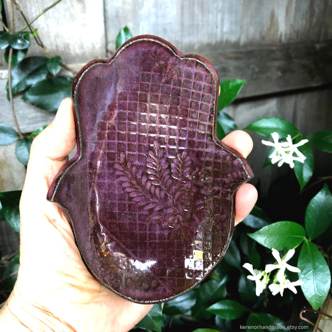 Ceramic Hamsa Hand Dish, Hamsa Ring Dish, Purple Hamsa Dish, Khamsa ...