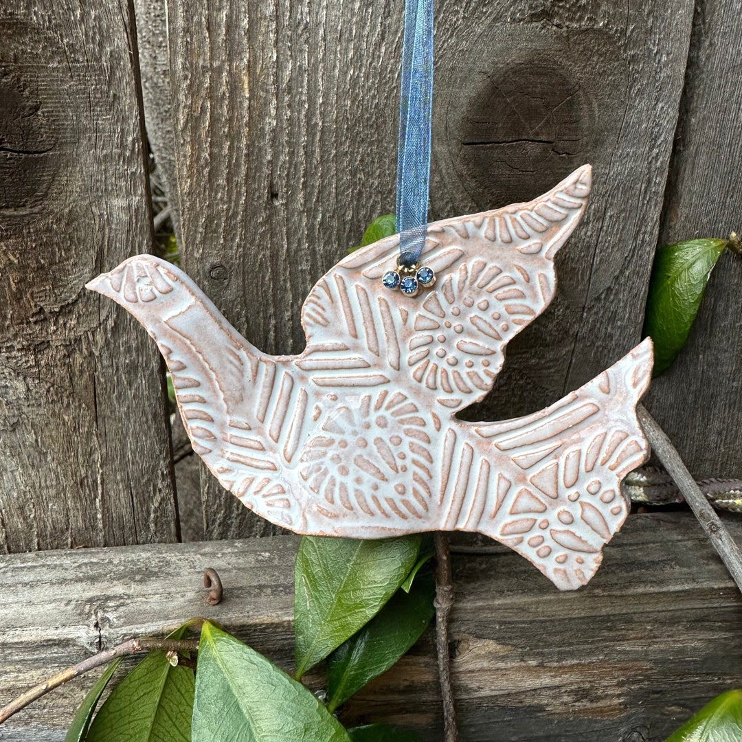 Dove Ornament, Pink Ceramic Dove Ornament, Handcrafted Pink Dove, Peace ...