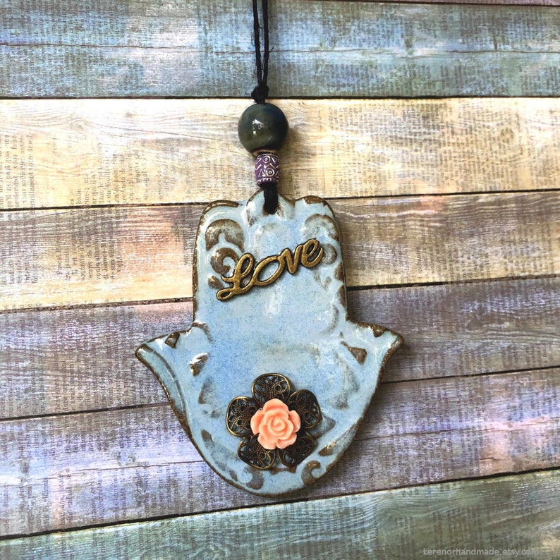 Hamsa hand wall art ceramic hamsa wall hanging hamsa art | Etsy