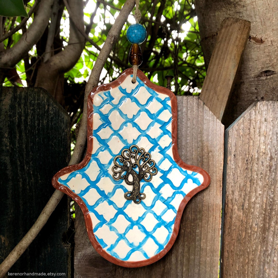 Hamsa Hand Ceramic Tree of Life Khamsa Wall Hanging Hamsa - Etsy