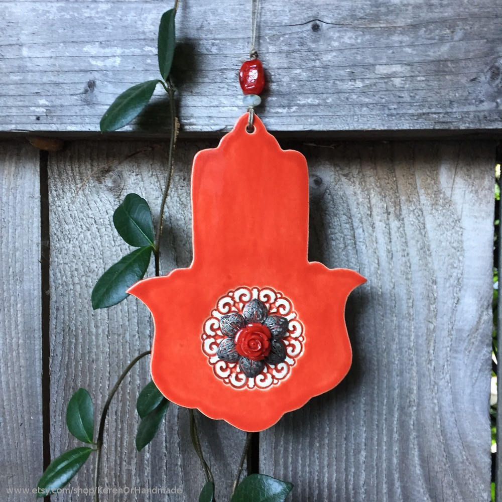 Hamsa, Ceramic Hamsa, Red Ceramic Hamsa Wall Hanging, Hamsa Hand Wall ...