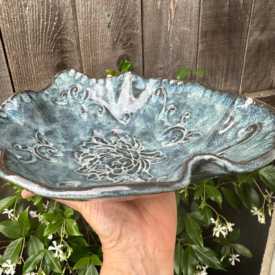 Large Ceramic Bowl, Handcrafted Clamshell-style Blue Bowl, Table ...