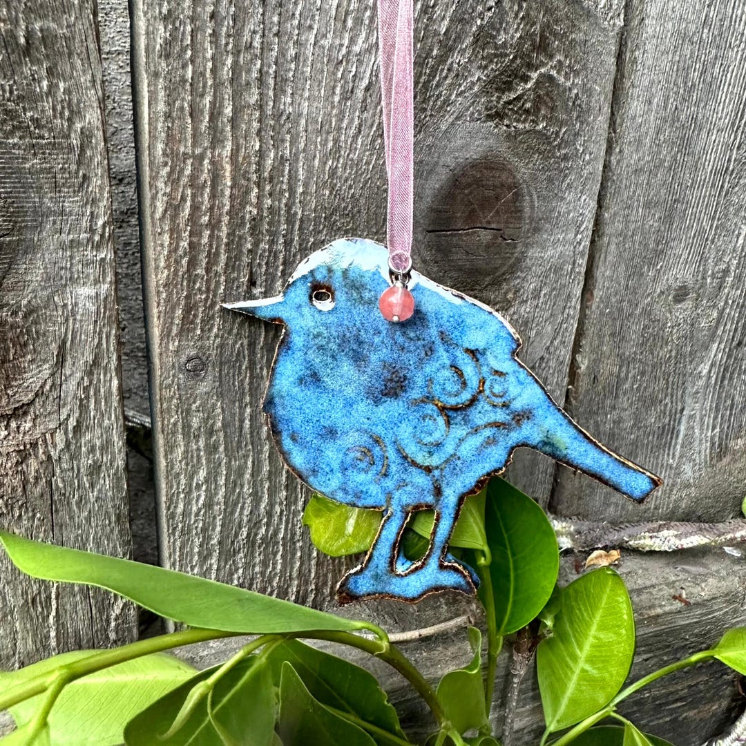 Handcrafted Blue Wren Ornament: Stoneware Bird Decoration - Etsy