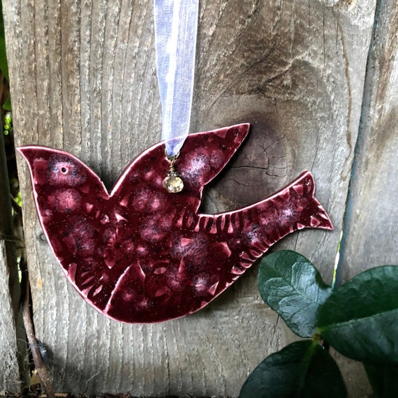 Dove Ornament Pottery Handmade Ceramic Red Christmas Dove - Etsy