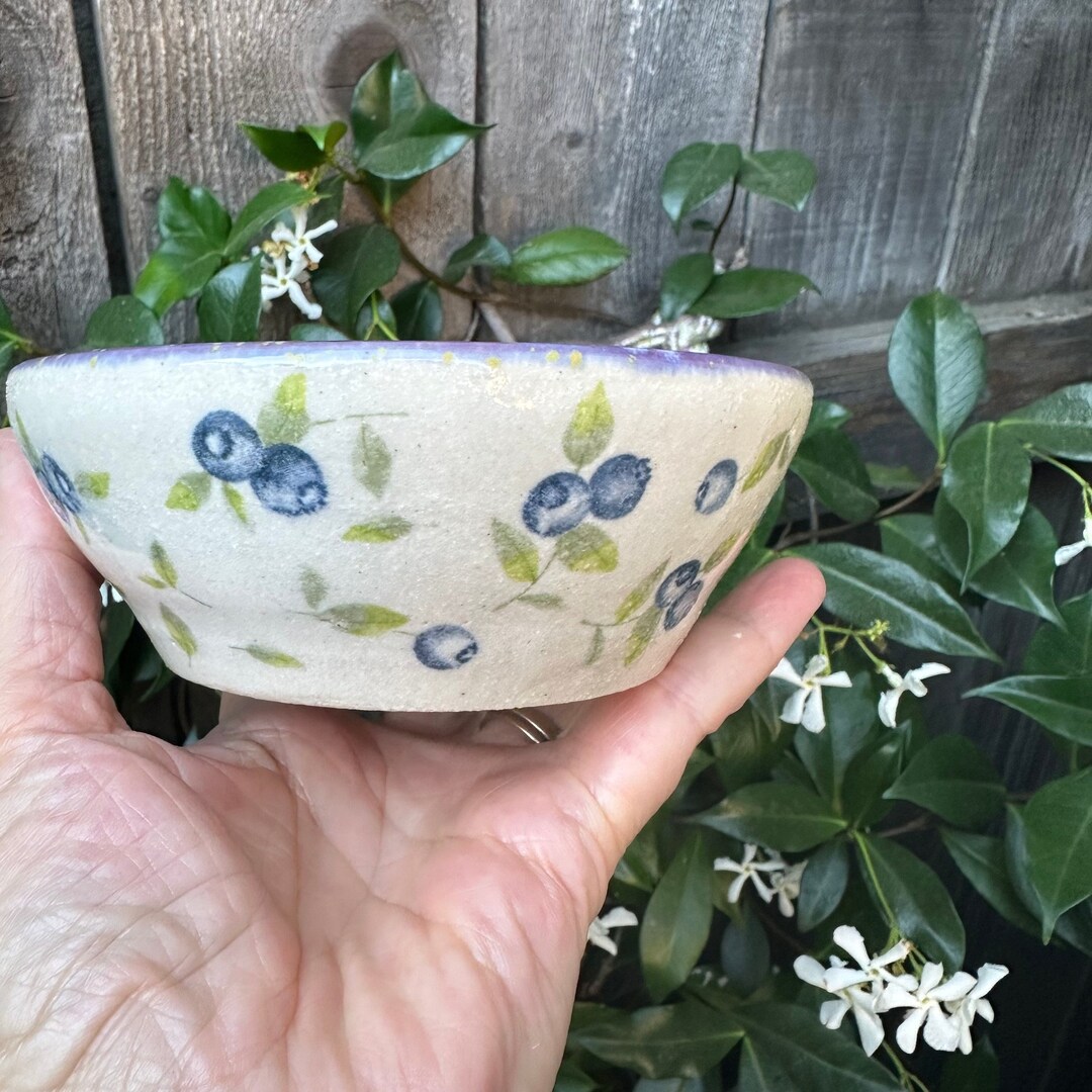 Ceramic Blueberries Bowl, Pottery Wheel-thrown Bowl, Blueberry Decor ...