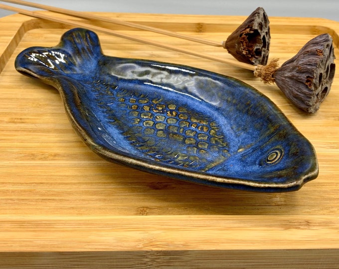 Handcrafted Blue-glazed Ceramic Fish Dish, Perfect for Candies, Jewelry ...