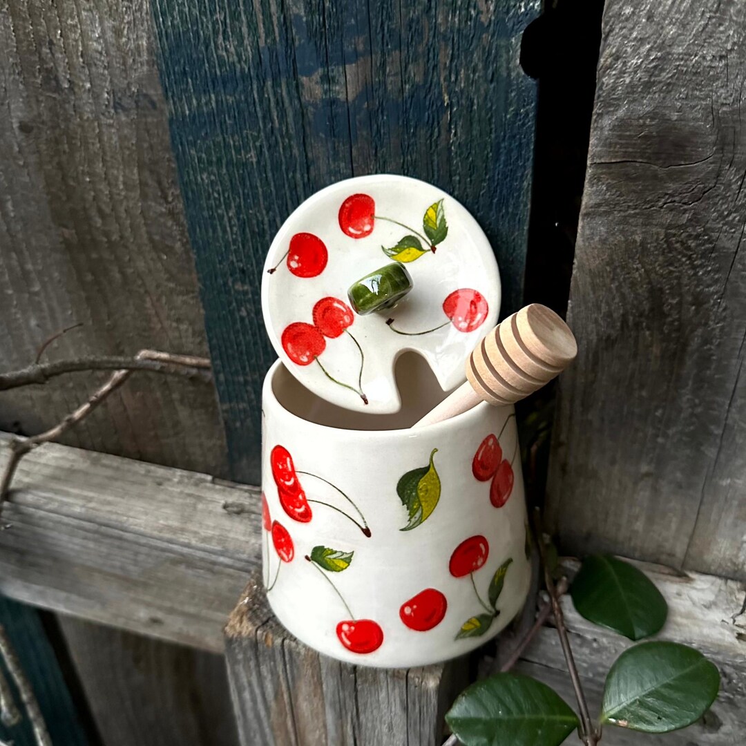 Honey Jar, Honey Pot With Lid, Ceramic Honey Jar With Wooden Dipper ...