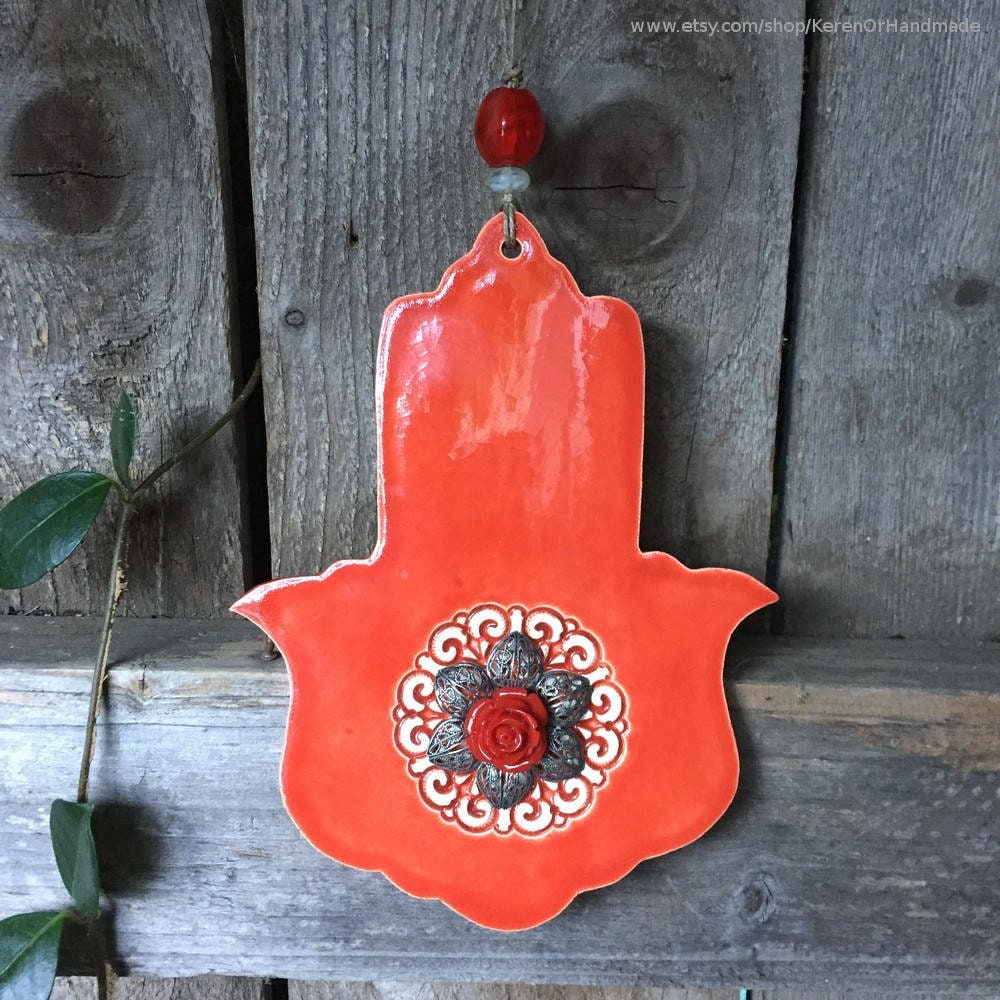 Hamsa, Ceramic Hamsa, Red Ceramic Hamsa Wall Hanging, Hamsa Hand Wall ...