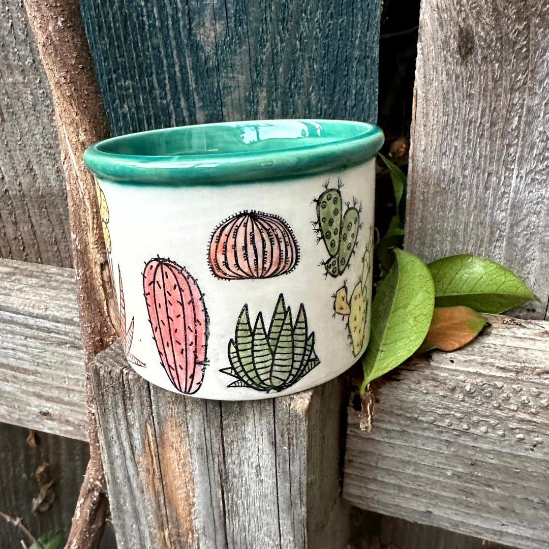 Succulent Planter, Cactus Planter Pottery, Desert Cactus Design Pottery ...