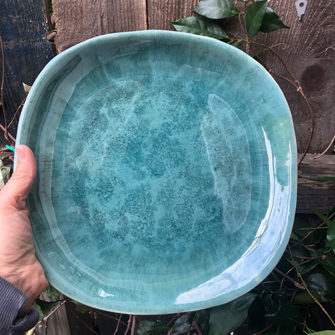 Elegant Handcrafted Square Ceramic Tray, Glossy Pale Green Glaze ...