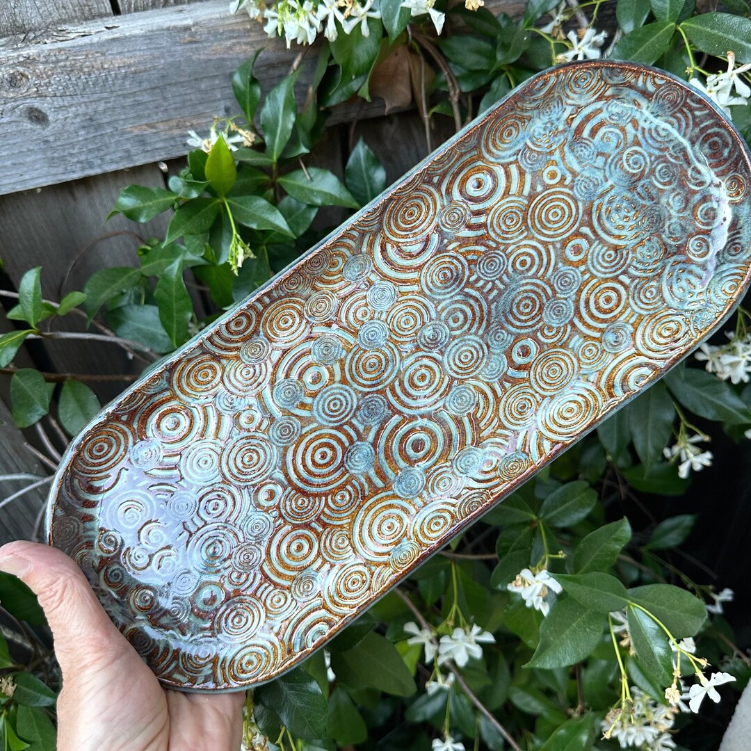 Ceramic Serving Tray, Long Pottery Platter, Handcrafted Serving Platter ...