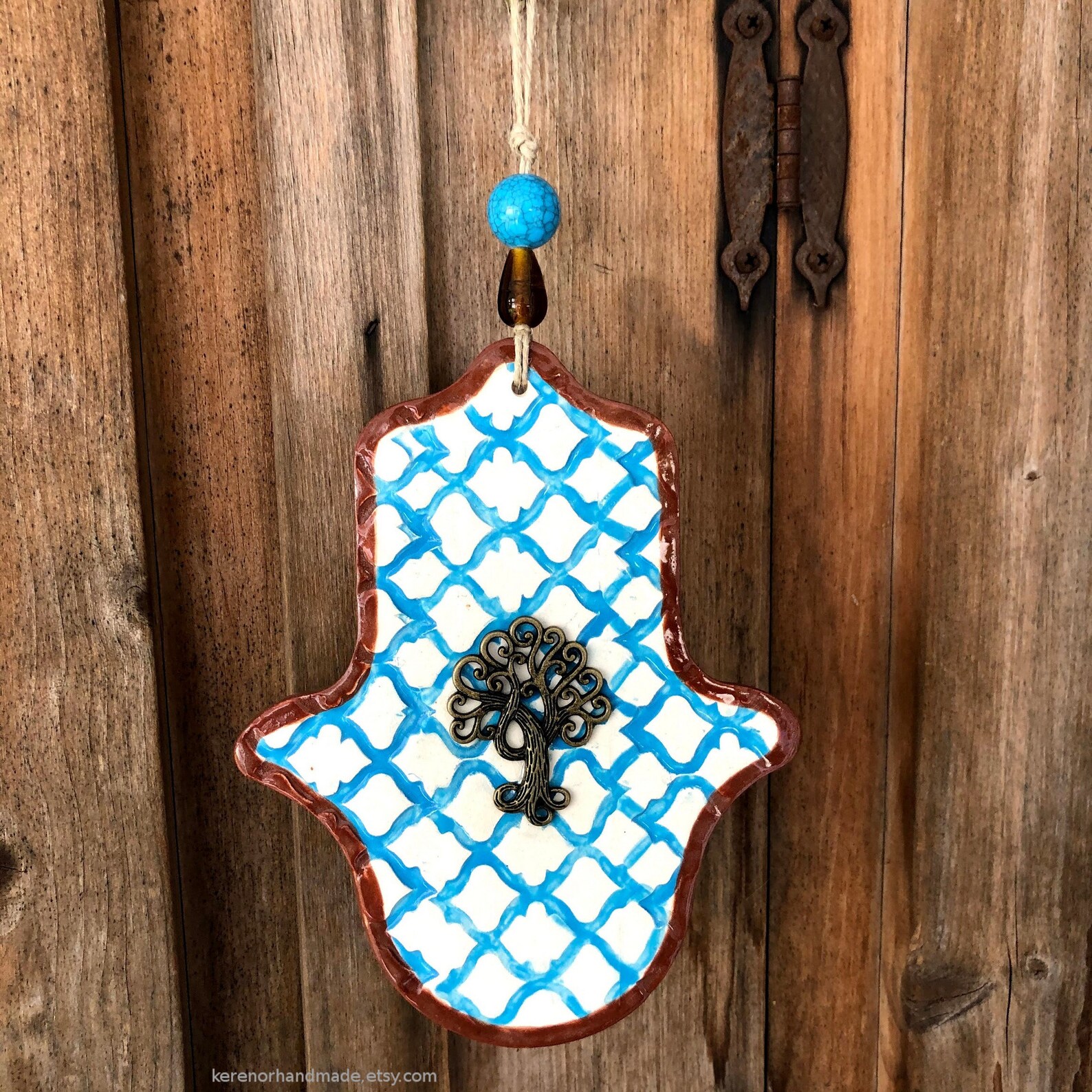 Hamsa Hand Ceramic Tree of Life Khamsa Wall Hanging Hamsa Protection ...