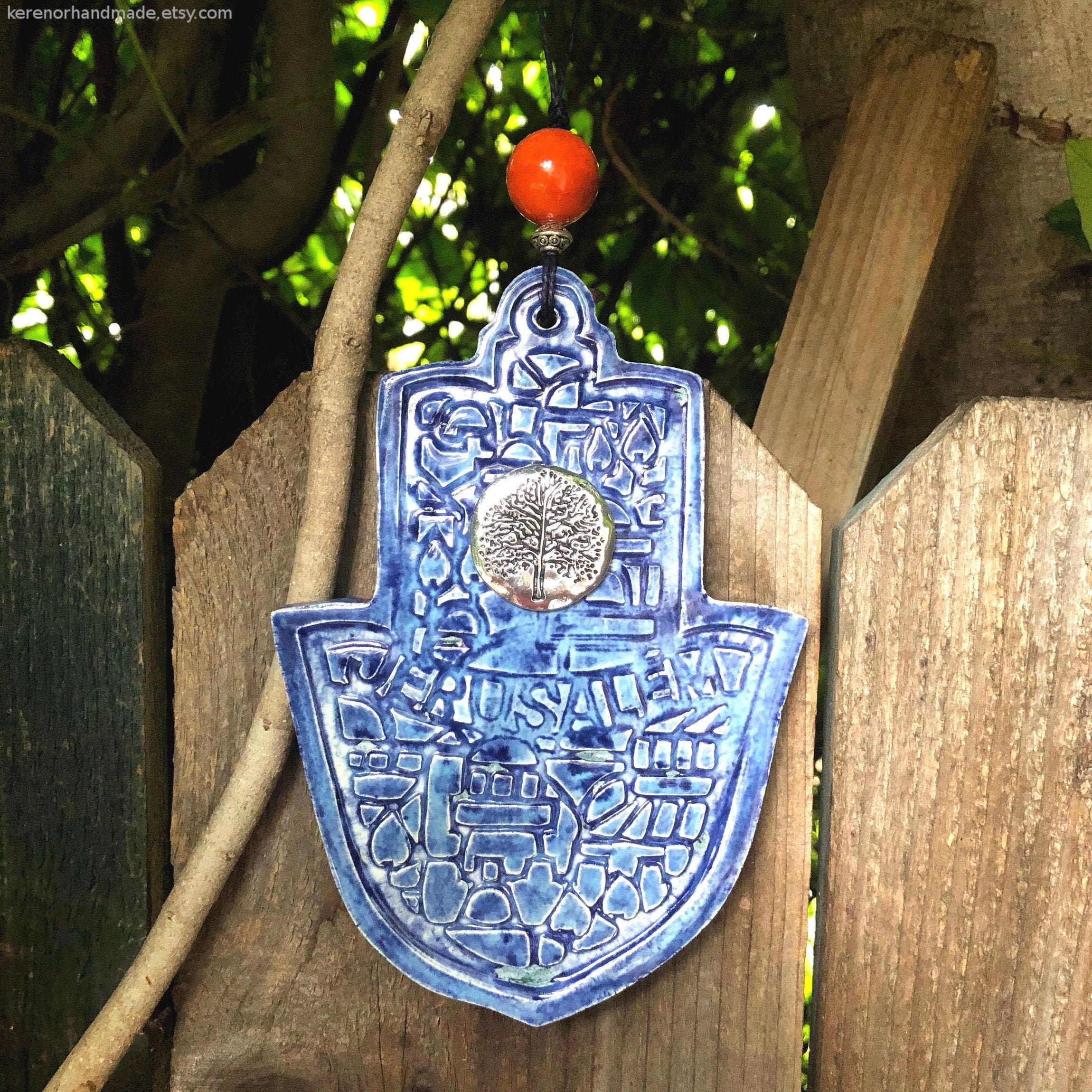 Hamsa Hand Ceramic Jerusalem Art Khamsa Wall Hanging Khamsa Tree of ...