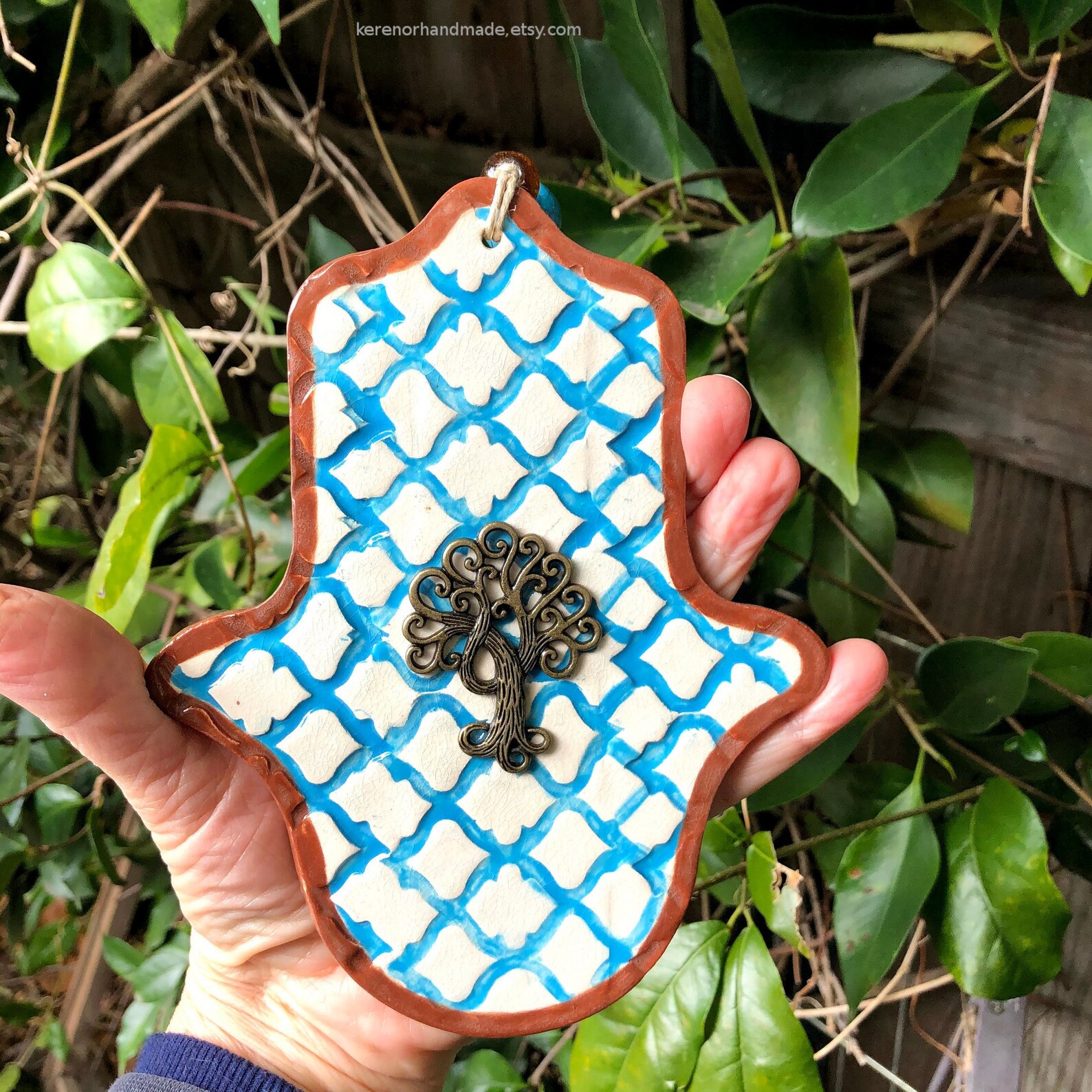 Hamsa Hand Ceramic Tree of Life Khamsa Wall Hanging Hamsa Protection ...