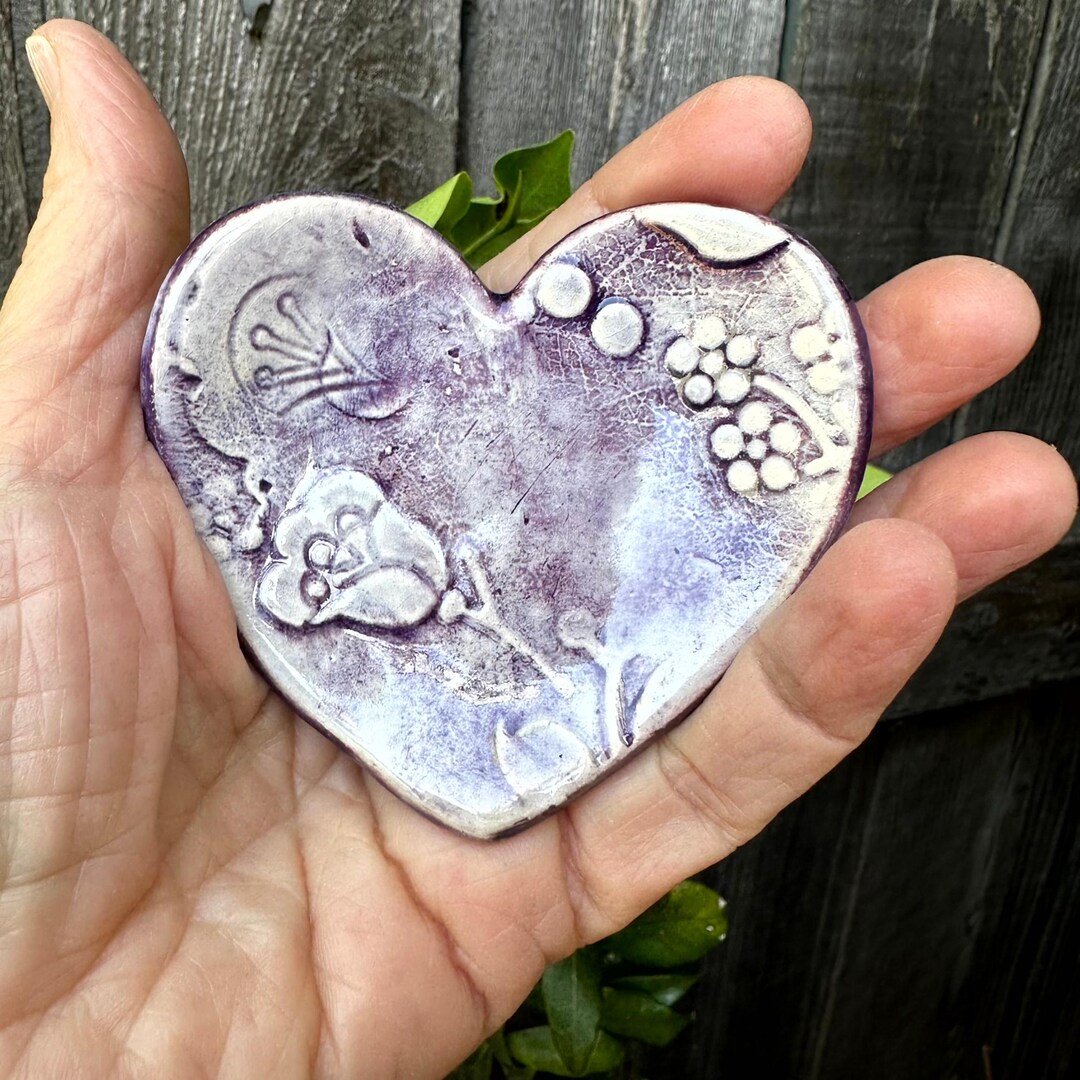 Heart Dish, Heart-shaped Ceramic Bowl, Lilac Floral Design Heart Dish ...