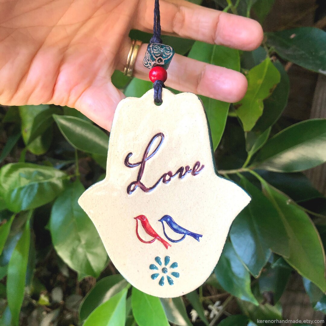 Hamsa Hand Ceramic Lovebirds Art Khamsa Wall Hanging Hamsa - Etsy