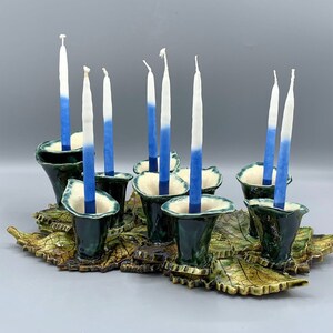 Handcrafted Green Ceramic Menorah, Adorned With Grape Leaves Base ...