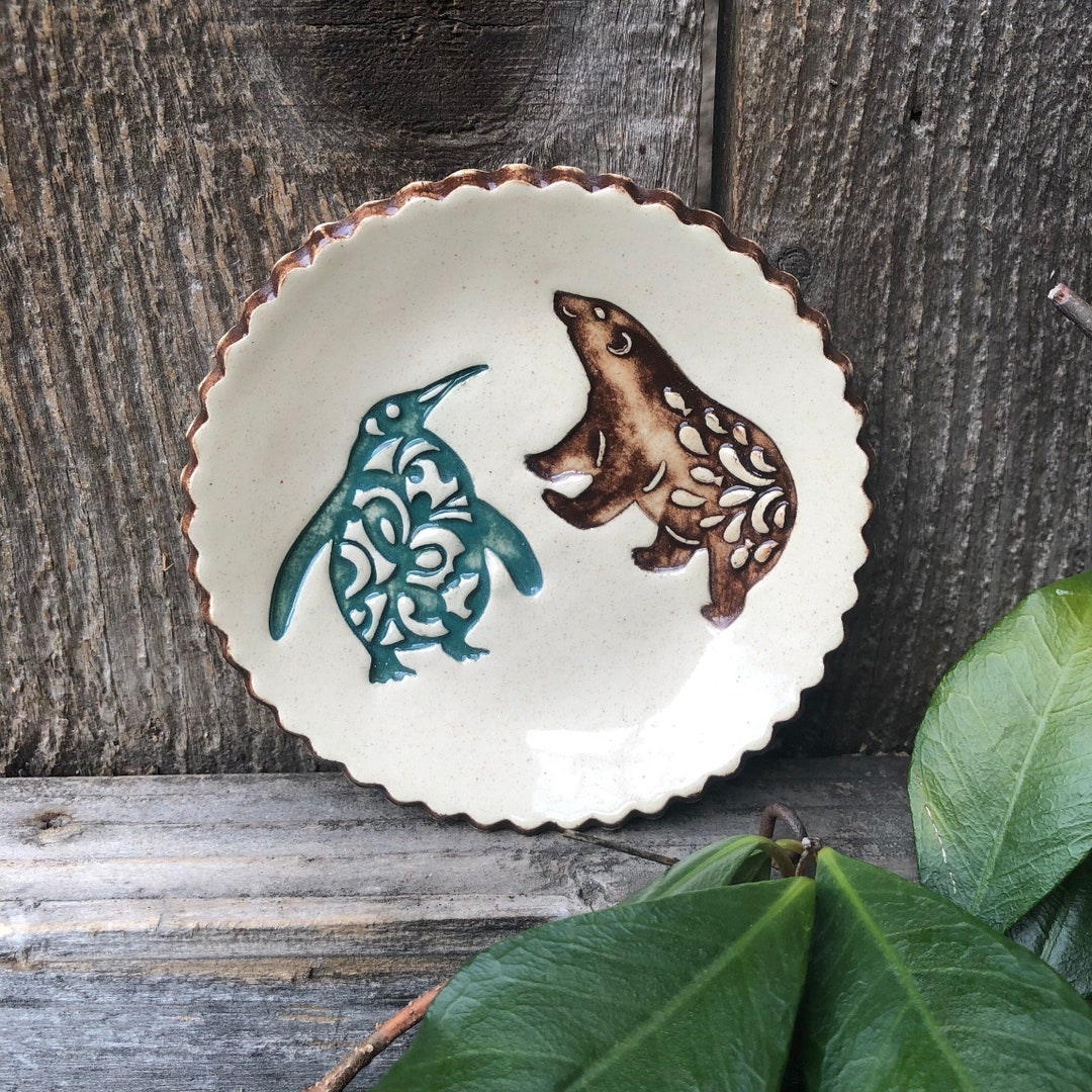 Handcrafted Round Ceramic Dish, Scalloped Edge With Brown Glaze ...