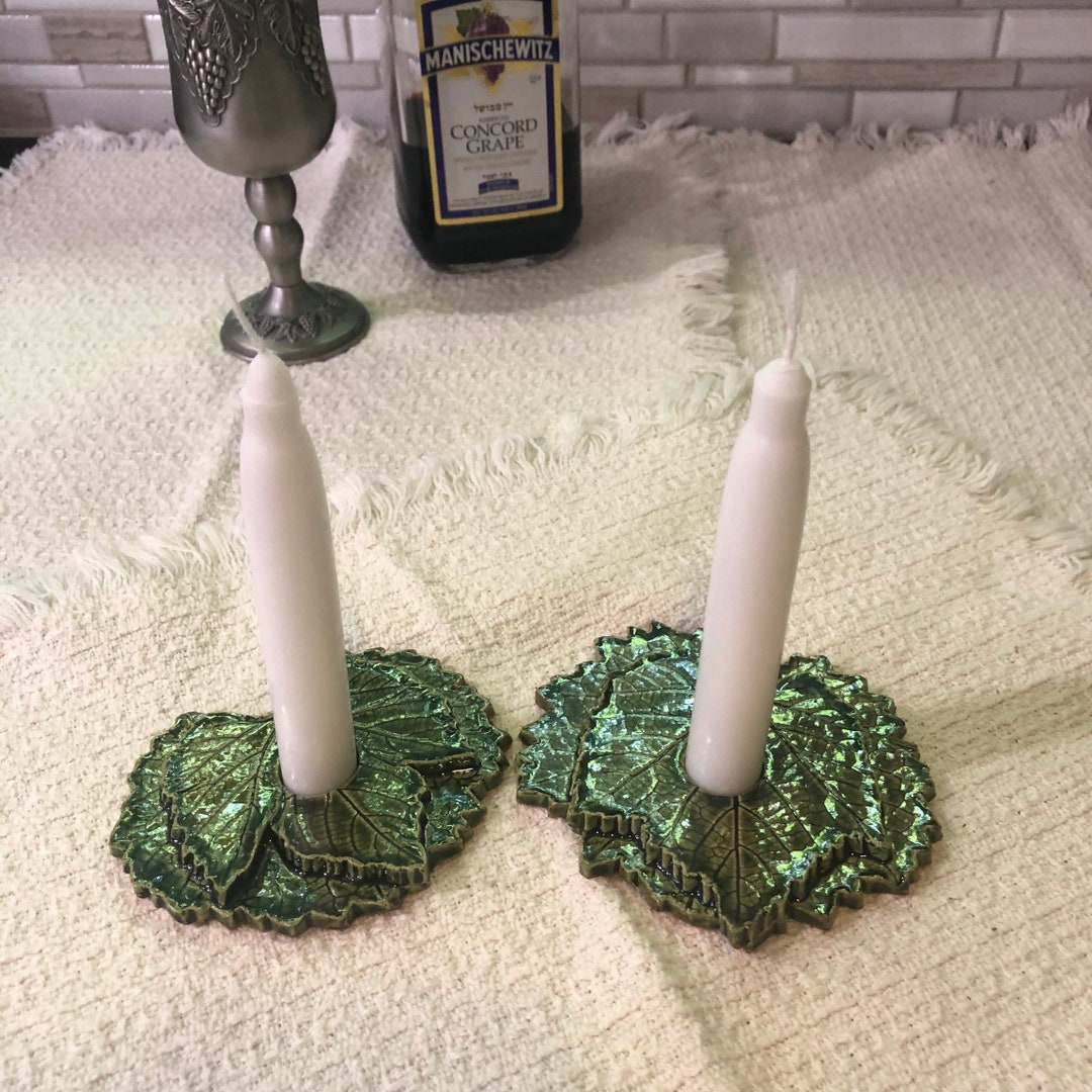 Candlestick Holders, Ceramic Grape Leaf Shape Candle Holders, Jewish ...