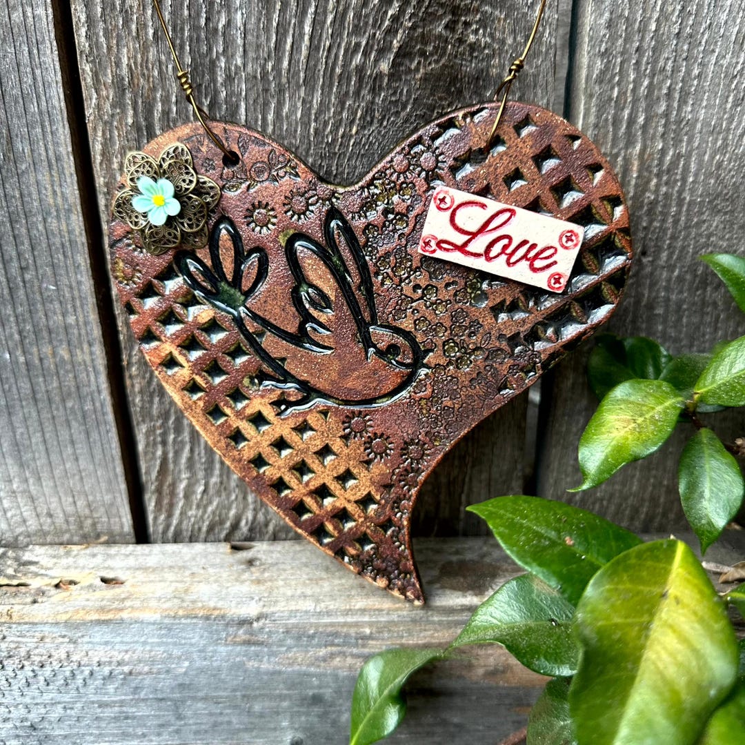 Heart Wall Decor, Handcrafted Russet Green Heart Decor, Love ...