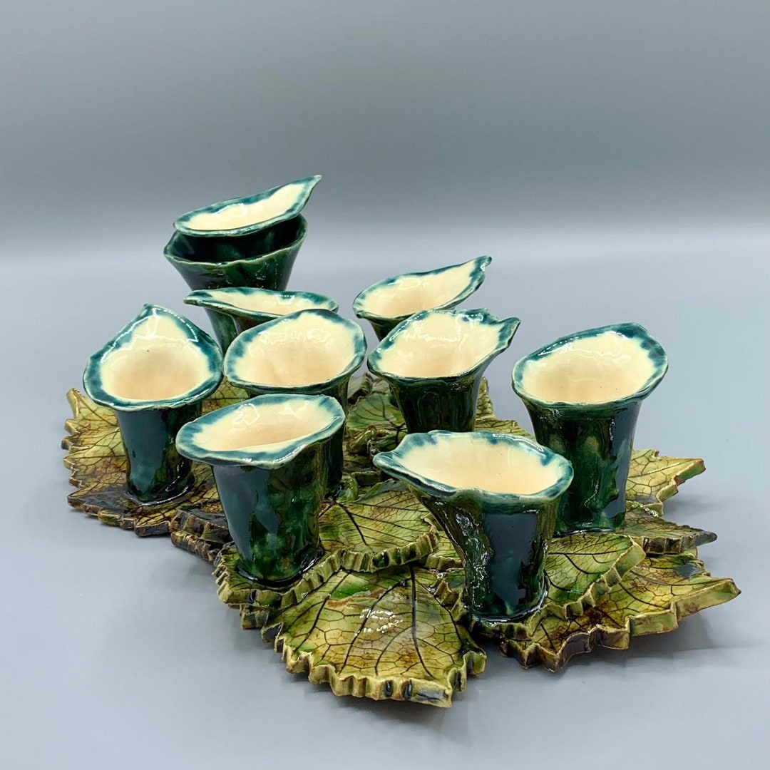 Handcrafted Green Ceramic Menorah, Adorned With Grape Leaves Base ...