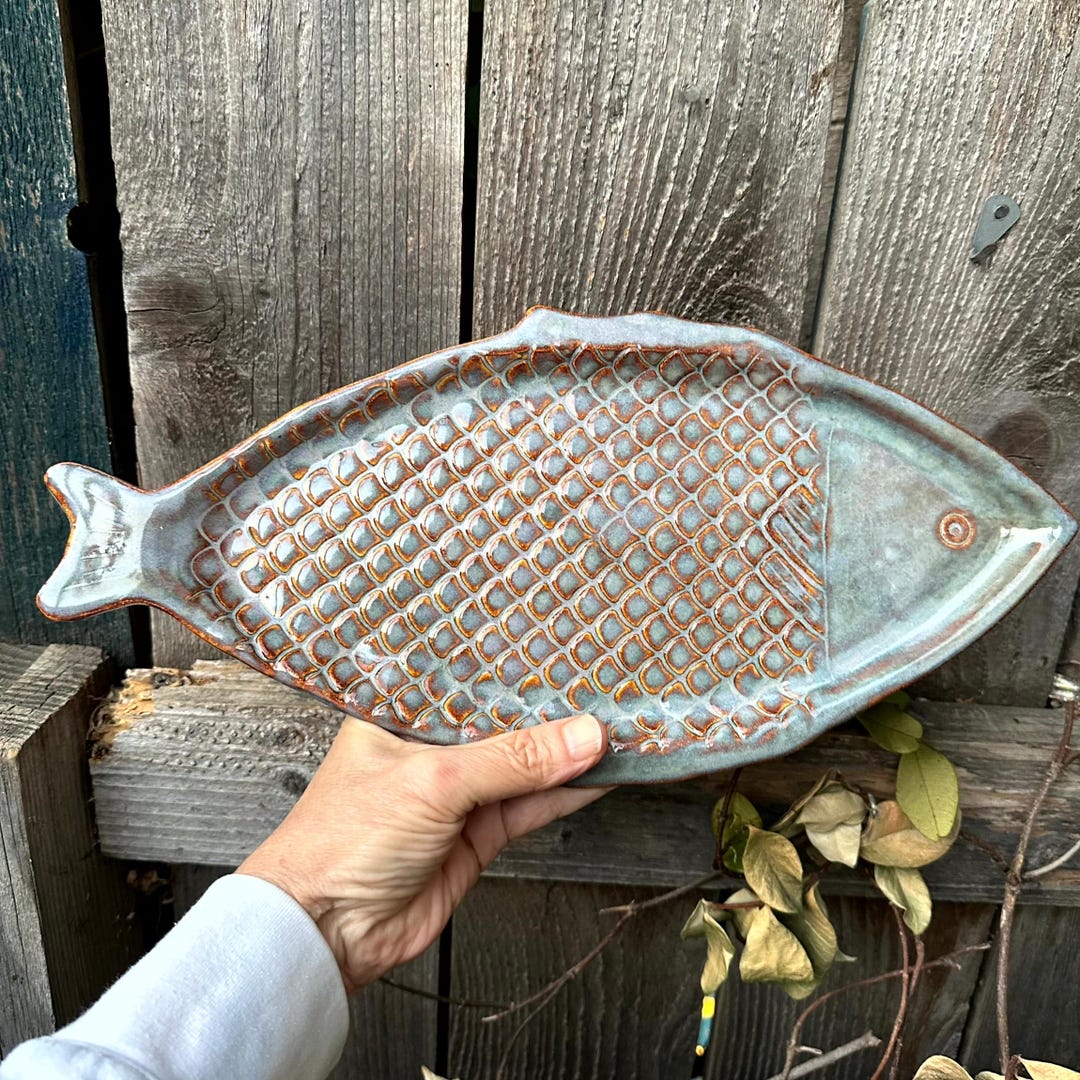 Fish Platter, Handcrafted Ceramic Fish Shaped Tray, Fish Serving ...