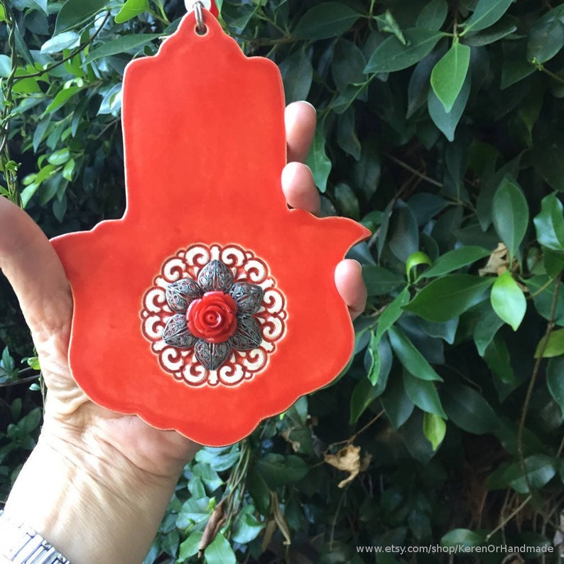 Hamsa, Ceramic Hamsa, Red Ceramic Hamsa Wall Hanging, Hamsa Hand Wall ...