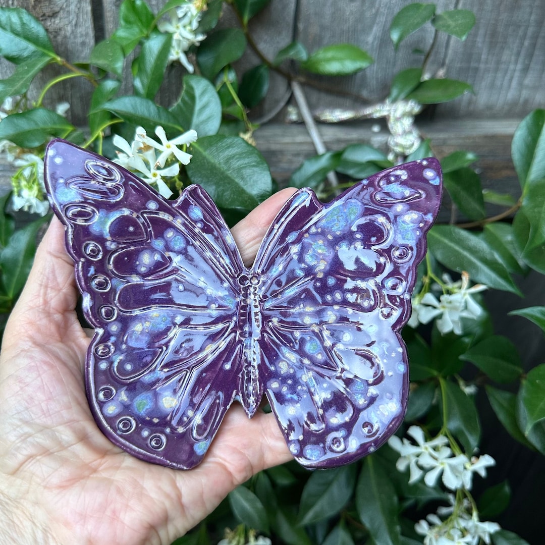 Butterfly Dish, Handcrafted Ceramic Butterfly Dish, Purple Butterfly ...