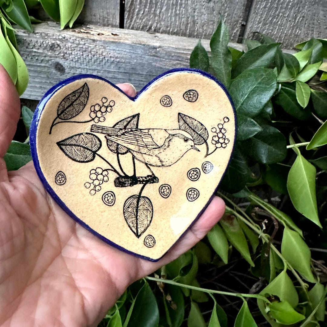 Heart Dish, Heart-shaped Ceramic Bowl, Bird on Branch With Leaves ...