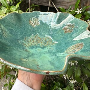 Large Ceramic Bowl, Handcrafted Clamshell-style Green Bowl, Table ...