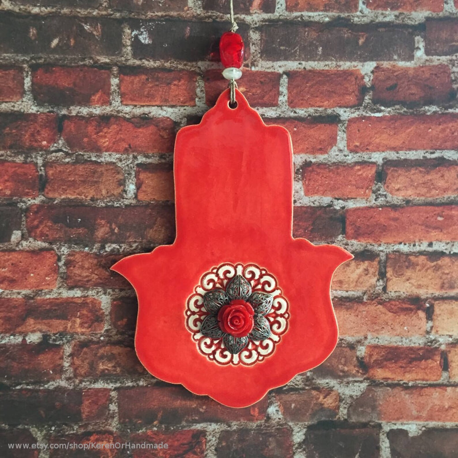 Hamsa, Ceramic Hamsa, Red Ceramic Hamsa Wall Hanging, Hamsa Hand Wall ...