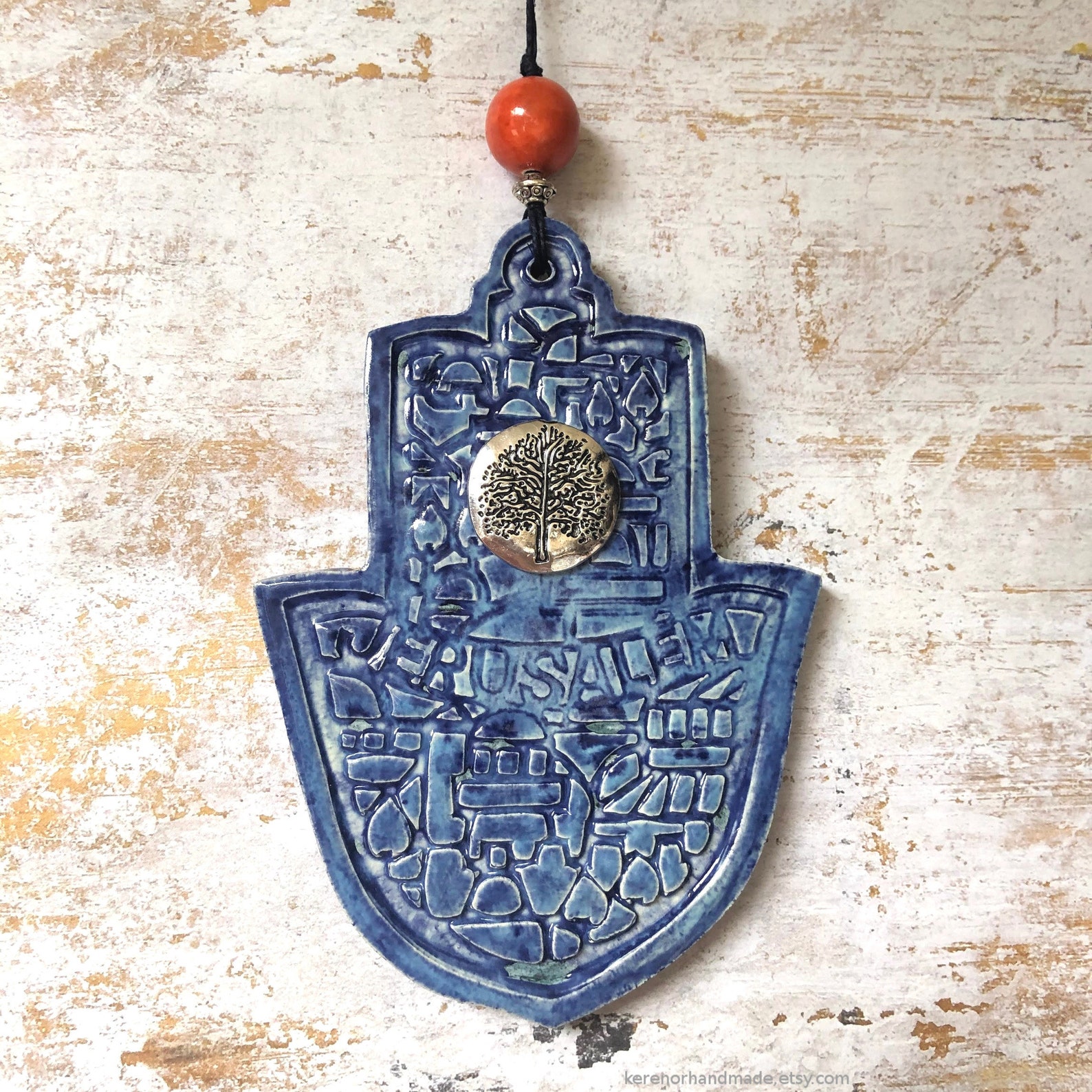 Hamsa Hand Ceramic Jerusalem Art Khamsa Wall Hanging Khamsa Tree of ...