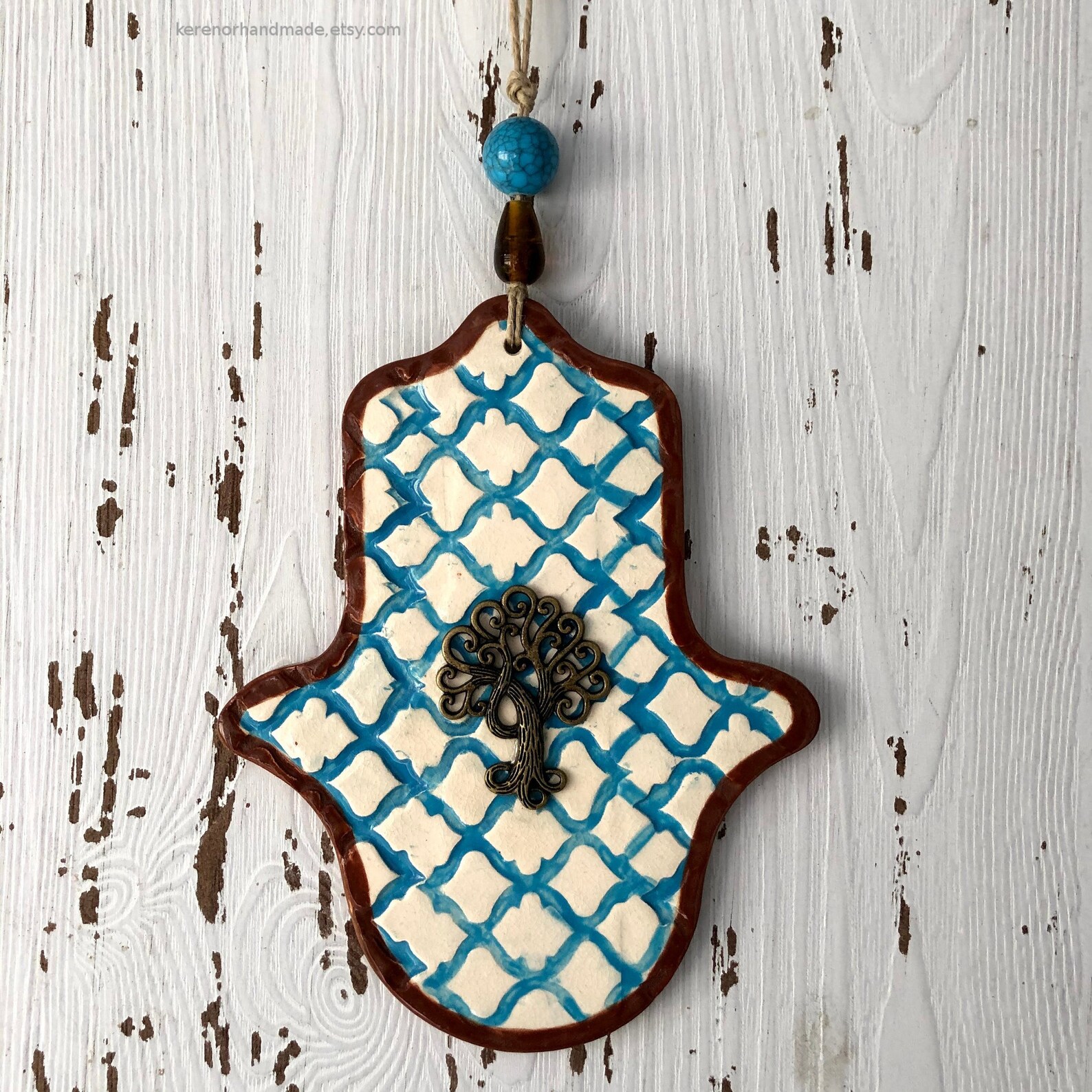 Hamsa Hand Ceramic Tree of Life Khamsa Wall Hanging Hamsa | Etsy