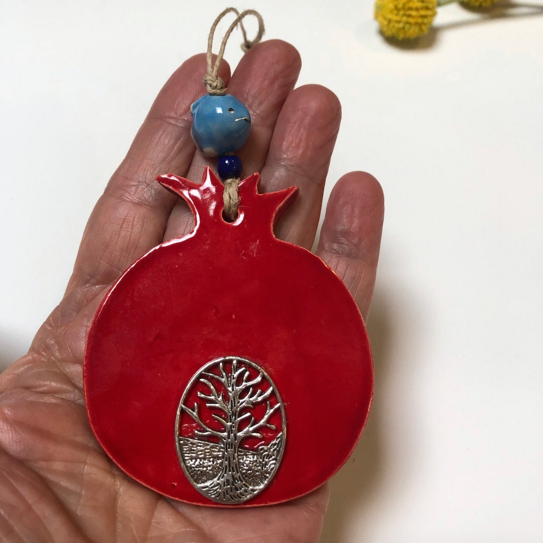 Mediterranean Red Glazed Handcrafted Pomegranate, Small Unique Wall ...