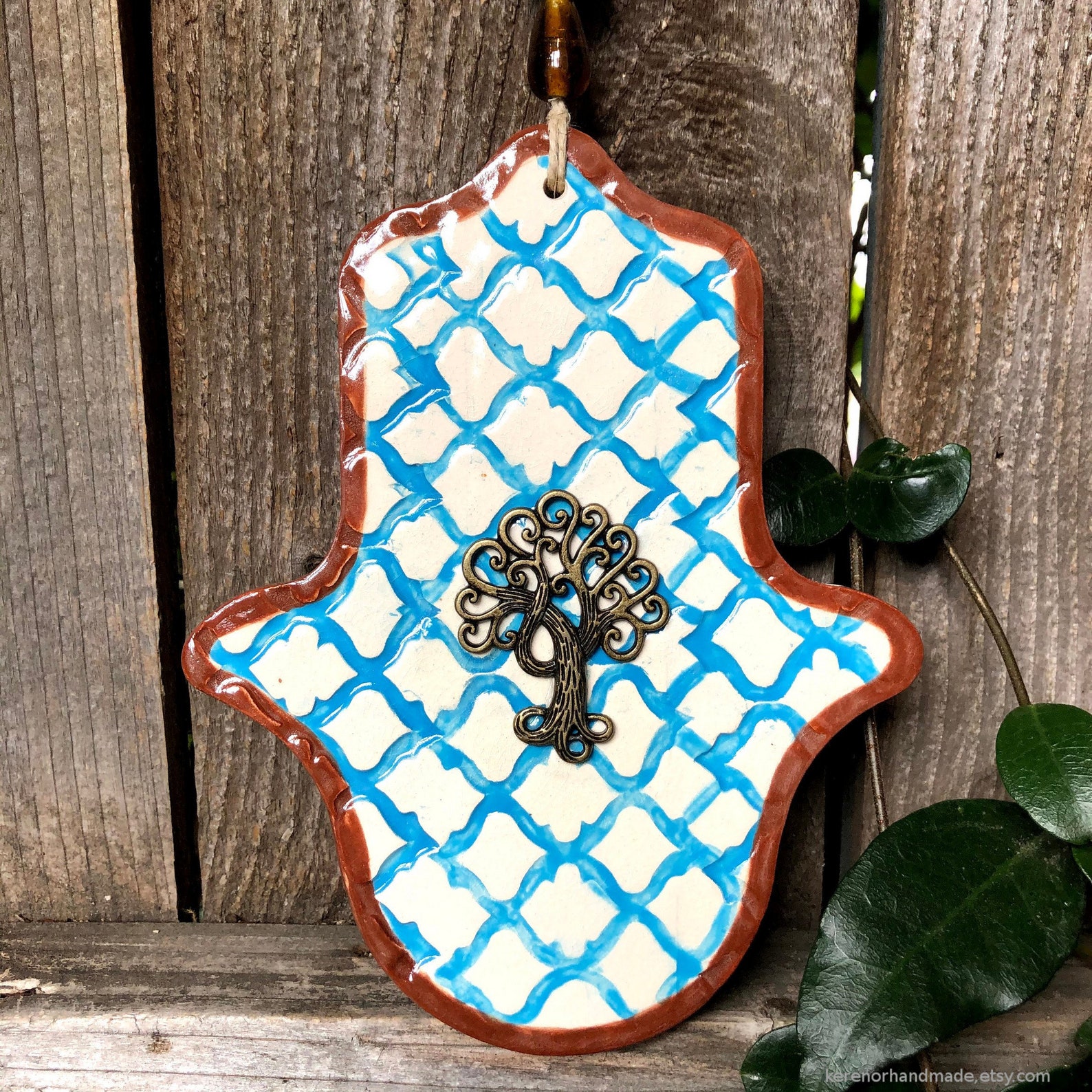 Hamsa Hand Ceramic Tree of Life Khamsa Wall Hanging Hamsa Protection ...
